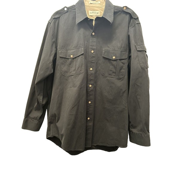 Orvis | Shirts | Orvis Black Denim Button Up Shirt Shacket Xl Roll Tab ...